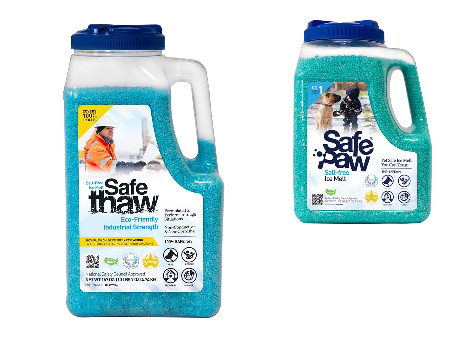 Safe Paw & Safe Thaw Combo for Ice Melt, 100% Safe for Pet People Property & Planet, Salt & Chloride Free, No Concrete Damage, Fast Acting Formula (8lbs+10 lbs - Jug)