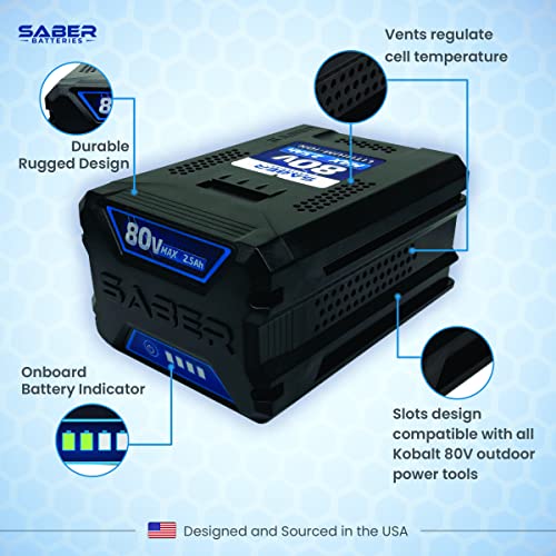 SABER 80-Volt 2.5Ah Battery Replacement for Kobalt 80V Cordless Power Equipment Battery - Designed in The USA