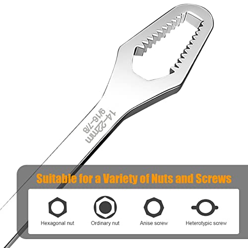 ZUZUAN Double End Multifunctional Universal Wrench,8mm-22mm Self-Tightening lazy Wrench Repair Tools, Chrome Vanadium Steel, Silver