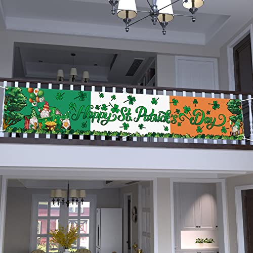 Probsin Large Happy St. Patrick's Day Banner 120" x 20" St Patricks Decorations Yard Signs Irish Holiday Decor Party Supplies Shamrock Gnomes Vehicle Hanging Backdrop for Garden Fence Balcony