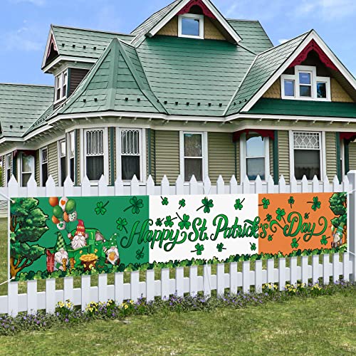 Probsin Large Happy St. Patrick's Day Banner 120" x 20" St Patricks Decorations Yard Signs Irish Holiday Decor Party Supplies Shamrock Gnomes Vehicle Hanging Backdrop for Garden Fence Balcony