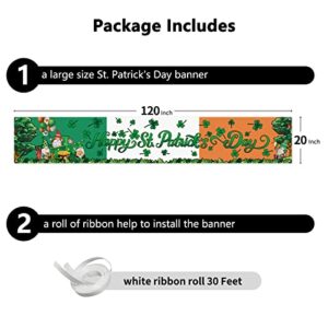 Probsin Large Happy St. Patrick's Day Banner 120" x 20" St Patricks Decorations Yard Signs Irish Holiday Decor Party Supplies Shamrock Gnomes Vehicle Hanging Backdrop for Garden Fence Balcony