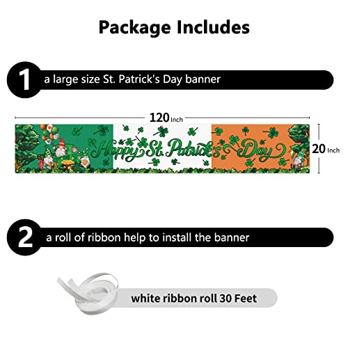 Probsin Large Happy St. Patrick's Day Banner 120" x 20" St Patricks Decorations Yard Signs Irish Holiday Decor Party Supplies Shamrock Gnomes Vehicle Hanging Backdrop for Garden Fence Balcony