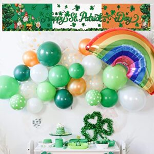 Probsin Large Happy St. Patrick's Day Banner 120" x 20" St Patricks Decorations Yard Signs Irish Holiday Decor Party Supplies Shamrock Gnomes Vehicle Hanging Backdrop for Garden Fence Balcony