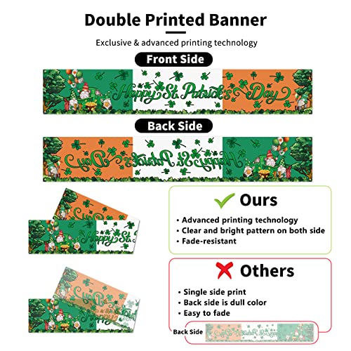 Probsin Large Happy St. Patrick's Day Banner 120" x 20" St Patricks Decorations Yard Signs Irish Holiday Decor Party Supplies Shamrock Gnomes Vehicle Hanging Backdrop for Garden Fence Balcony