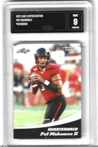 mint patrick "pat" mahomes limited edition leaf #13 rookie card graded gma mint 9 chiefs super starquarterback super bowl champ