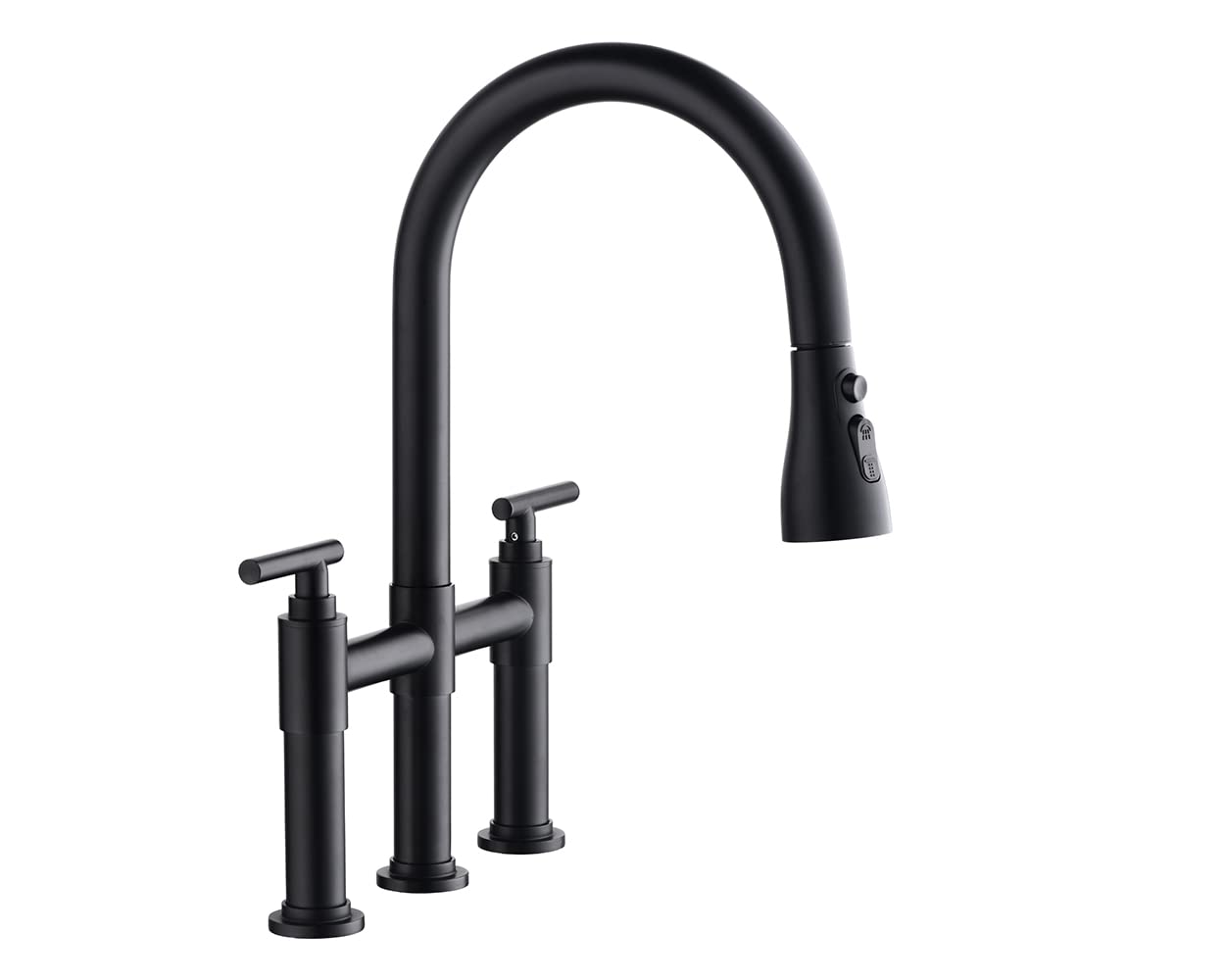 ARRISEA Matte Black Bridge Kitchen Faucet with 3 Mode Pull-Down Sprayer 2 Handle 8 Inch Faucet for Kitchen Sinks 3 Hole Kitchen Sink Faucet, Fingerprint Resistant Spot Free BL-BKF-15108BK