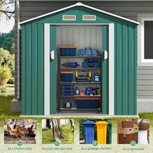 HOGYME 7' x 4.2' Storage Shed Outdoor Metal Shed, Garden Sheds &Outdoor Storage Suitable for Lawn Mower Ladder Bike, Backyard Steel Shed with Lockable/Sliding Doors and Stable Base, 4 Vents, Green