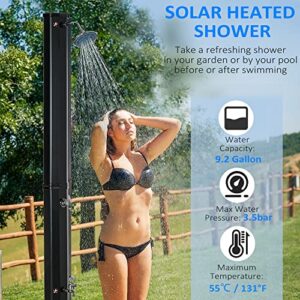 Outsunny 7ft Outdoor Solar Heated Shower with 360 Rotating Shower Head, Foot Shower Faucet, Temperature and Pressure Adjustable, Holds 9.2 Gallons for Backyard Pool