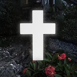 Solar Lighted Cross Grave Lighted White Garden Cross Stake Decor for Home Memorial Decoration,Outdoor Yard, Home, Patio(White)