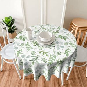 Spring Floral Teal Sage Green Tablecloth Round 60 Inch Watercolor Eucalyptus Leaf Round Table Cloth Wrinkle Resistant Washable Table Cover for Kitchen Dining Room Holiday Party Picnic Patio