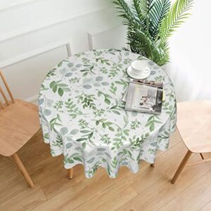 Spring Floral Teal Sage Green Tablecloth Round 60 Inch Watercolor Eucalyptus Leaf Round Table Cloth Wrinkle Resistant Washable Table Cover for Kitchen Dining Room Holiday Party Picnic Patio