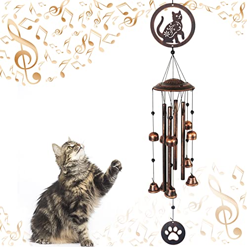 Cat Wind Chimes, 36.6 Inch Pet Memorial Windchimes Outdoors, Pet Memorial Gifts for Family and Friends Who Love Or Have Lost Them, Also Unique Garden Decor(Cat)