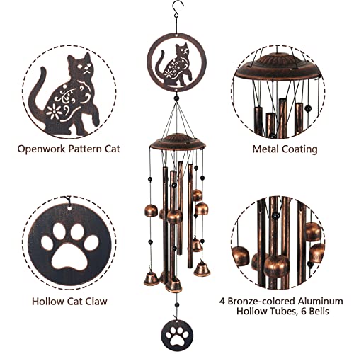 Cat Wind Chimes, 36.6 Inch Pet Memorial Windchimes Outdoors, Pet Memorial Gifts for Family and Friends Who Love Or Have Lost Them, Also Unique Garden Decor(Cat)