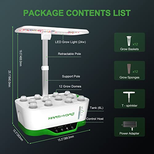 MARS HYDRO 12 Pods Hydroponics Growing System Indoor Garden with 9L Large Water Tank, Herb Plant Germination Kits with Full Spectrum LED Grow Light,Perfect Gardening Gift for Women