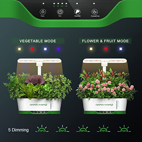 MARS HYDRO 12 Pods Hydroponics Growing System Indoor Garden with 9L Large Water Tank, Herb Plant Germination Kits with Full Spectrum LED Grow Light,Perfect Gardening Gift for Women