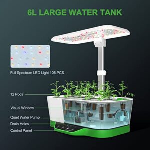 MARS HYDRO 12 Pods Hydroponics Growing System Indoor Garden with 9L Large Water Tank, Herb Plant Germination Kits with Full Spectrum LED Grow Light,Perfect Gardening Gift for Women