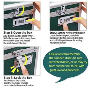 HEWEI WORKS Large capacity Locking Box， Lockable Medication Box with Portable Storage Case, 15''x 8.7''x 9.3'', Childproof Medicine Lock Organizer, Locked Empty First Aid Storage Case (GREEN)