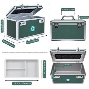 HEWEI WORKS Large capacity Locking Box， Lockable Medication Box with Portable Storage Case, 15''x 8.7''x 9.3'', Childproof Medicine Lock Organizer, Locked Empty First Aid Storage Case (GREEN)