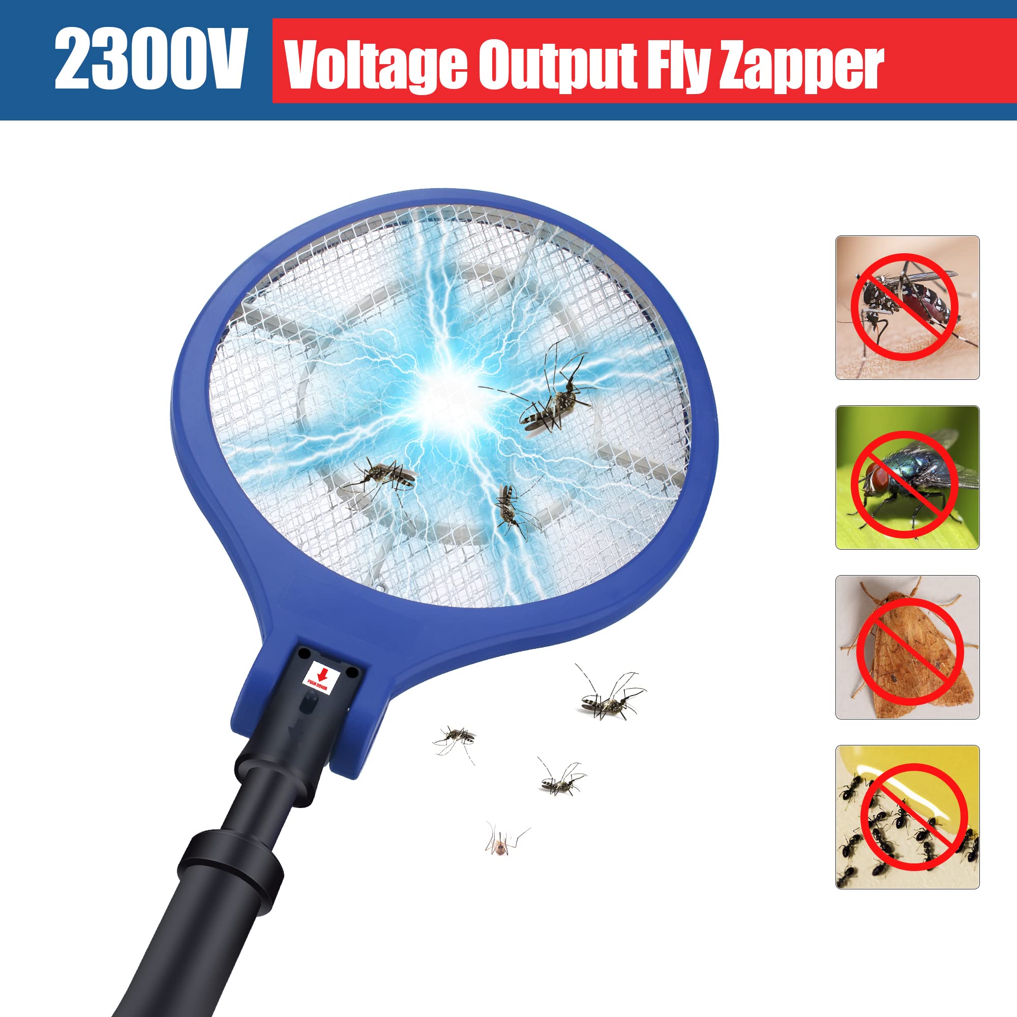 Electric Fly Swatter, Foldable and Retractable Bug Zapper Indoor, Electronic Insect Killer, Flying Insect Killer, Insect Trap Racket for Travel (2AA NOT Include)