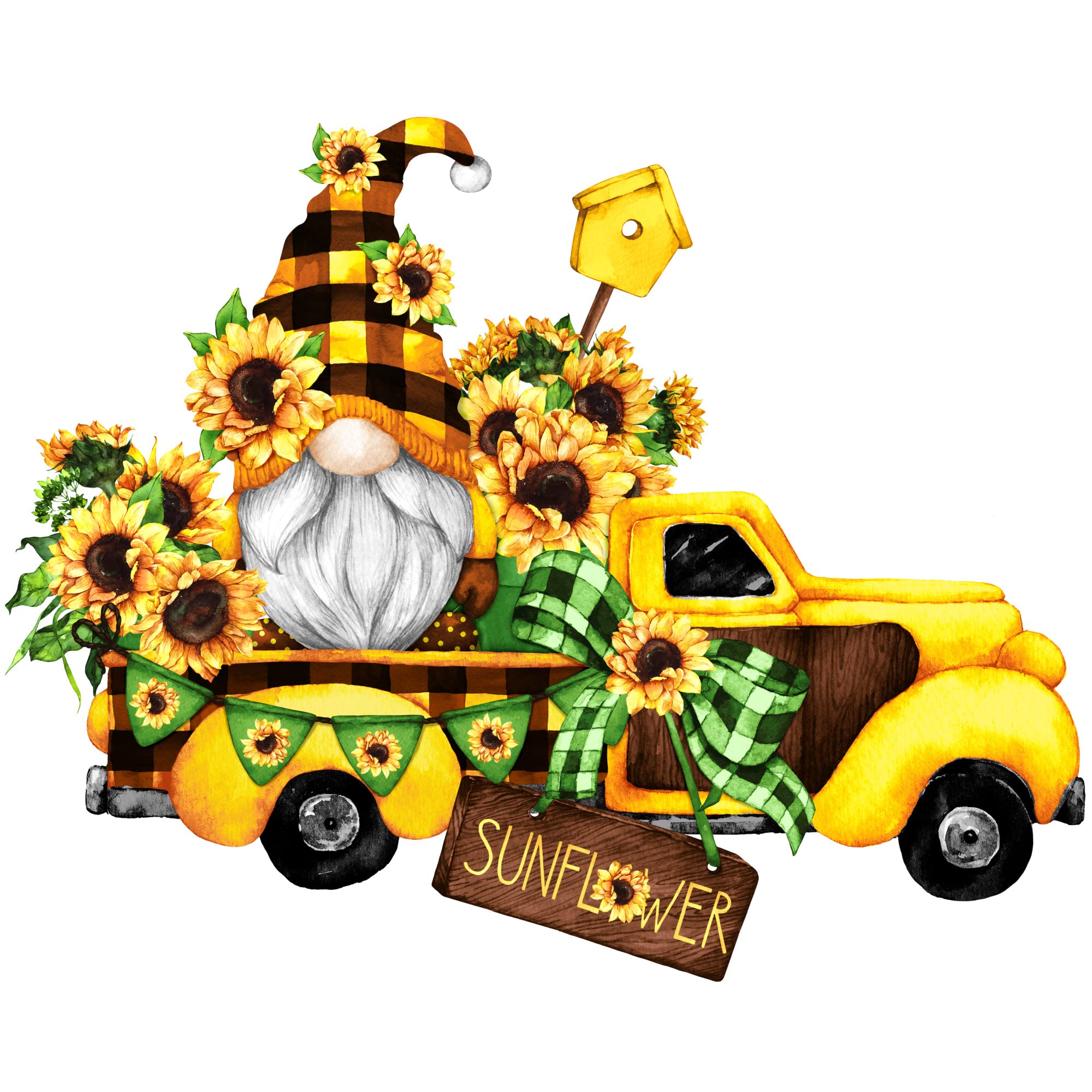 Sunflower Gnome Truck Sublimation Transfer - Ready to Press, Sunflowers Transfer, Gnome Transfer, Vintage Truck Gnome Transfer, Ready to Use (Adult x1-8.5+")