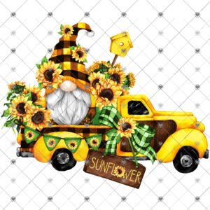 Sunflower Gnome Truck Sublimation Transfer - Ready to Press, Sunflowers Transfer, Gnome Transfer, Vintage Truck Gnome Transfer, Ready to Use (Adult x1-8.5+")