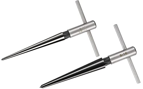 Faneta T Handle Taper Reamer Set 3-13mm(1/8''-1/2'') & 5-16mm(½"-5/8") Bridge Pin Hole Hand Held Tapered Reamers 6 Fluted Chamfer Reaming Guitar Woodworker Luthier Tool (Set of 2)