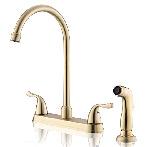 FROPO Gold Kitchen Faucet with Side Sprayer - 2 Handles 8 Inches Centerset Sink Faucets 3 or 4 Hole Kitchen Sink Faucet Commercial Lead-Free Utility Faucet with High Pressure Sprayer