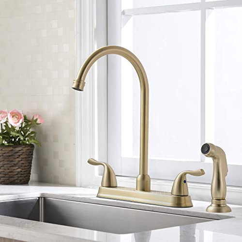 FROPO Gold Kitchen Faucet with Side Sprayer - 2 Handles 8 Inches Centerset Sink Faucets 3 or 4 Hole Kitchen Sink Faucet Commercial Lead-Free Utility Faucet with High Pressure Sprayer