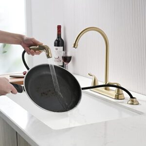 FROPO Gold Kitchen Faucet with Side Sprayer - 2 Handles 8 Inches Centerset Sink Faucets 3 or 4 Hole Kitchen Sink Faucet Commercial Lead-Free Utility Faucet with High Pressure Sprayer