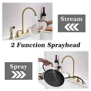 FROPO Gold Kitchen Faucet with Side Sprayer - 2 Handles 8 Inches Centerset Sink Faucets 3 or 4 Hole Kitchen Sink Faucet Commercial Lead-Free Utility Faucet with High Pressure Sprayer