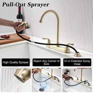 FROPO Gold Kitchen Faucet with Side Sprayer - 2 Handles 8 Inches Centerset Sink Faucets 3 or 4 Hole Kitchen Sink Faucet Commercial Lead-Free Utility Faucet with High Pressure Sprayer