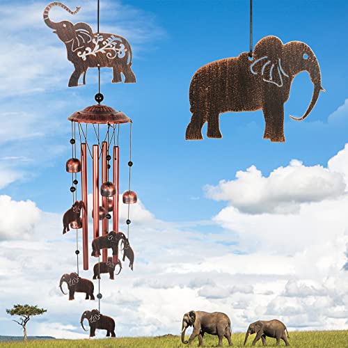 Iwaiting Outdoor Elephant Wind Chimes for Outside with Relaxing Rich Sound, Memorial Windchimes Gifts for Mom,Great Gift for Your Own Patio, Porch, Garden, and Backyard.