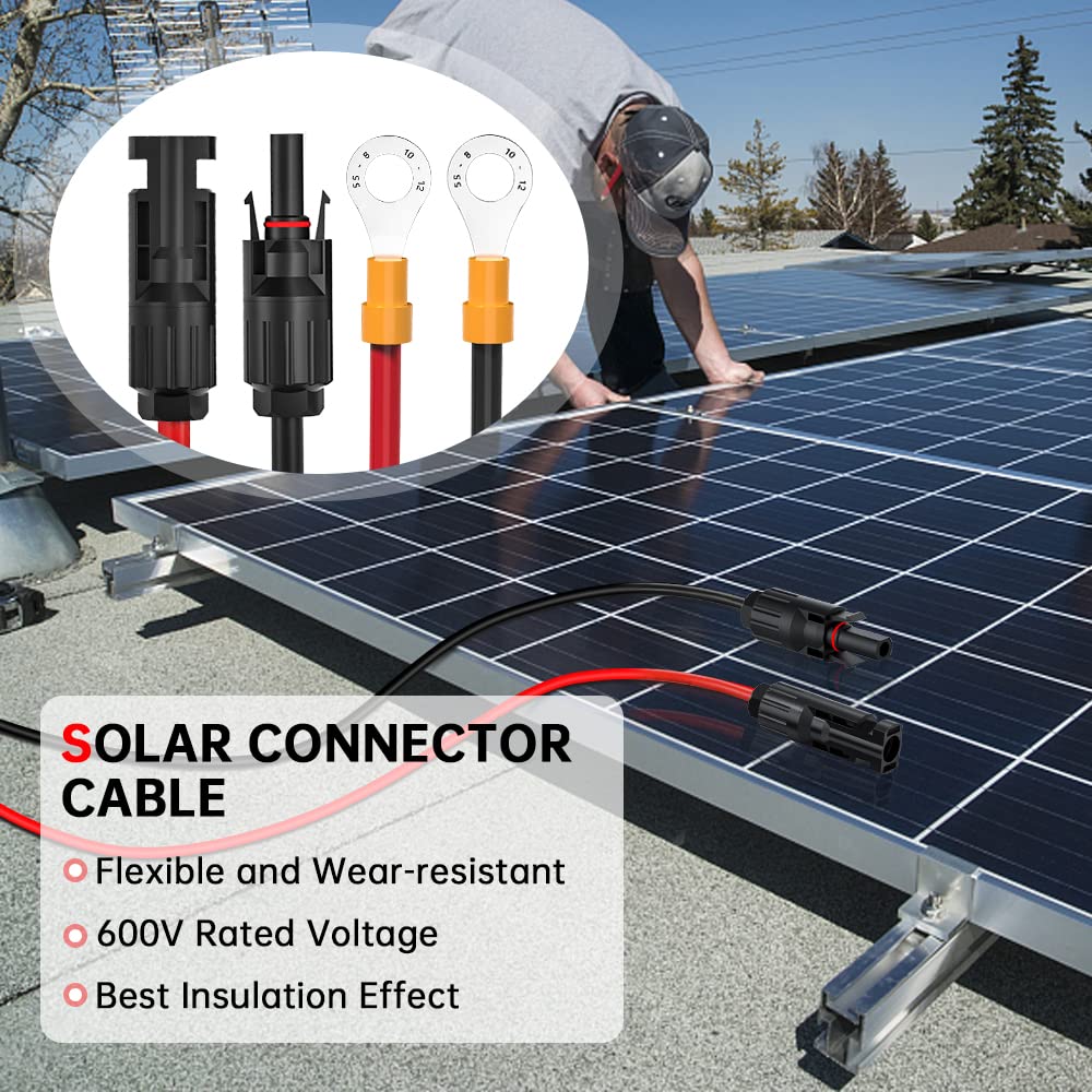 ELECTOP 10AWG Solar Panel Connector Cable, Solar Connecter to O Ring Solar Panel Adaptor Cable with Male and Female Connector for Solar Generator Inverter Battery Pack Charger