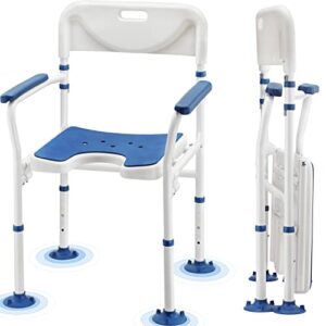 greenchief shower chair with arms and back 350 lb, folding bath chair adjustable, shower seat cutout for private washing, heavy duty shower chair for senior, elderly, disabled, bariatric