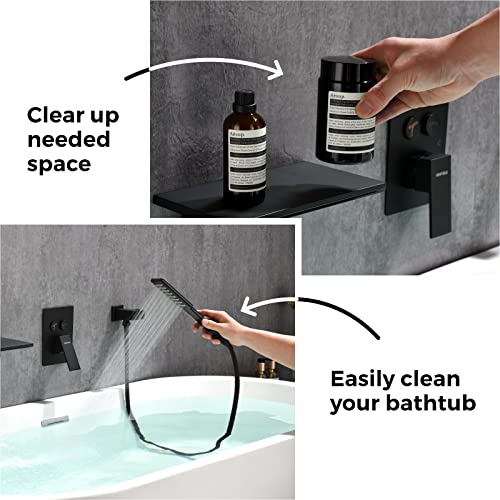 VANFOXLE Push-Button Waterfall Bathtub Faucet Set with Sprayer, Shower System Matte Black Shower Faucets Sets Complete, Single Handle Brass Tub Shower Faucet Set