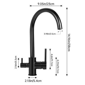 Techzm Tri Flow Water Filtration Kitchen Faucet 3 Way Water Filter Taps Matte Black