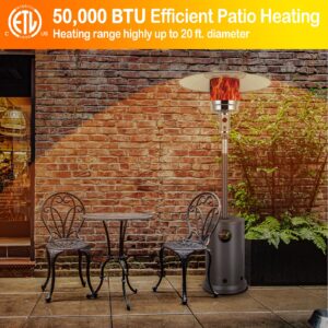 Hykolity 50,000 BTU Propane Patio Heater, Stainless Steel Burner, Triple Protection System, Wheels, Outdoor Heaters for Patio, Garden, Commercial and Residential, Brown