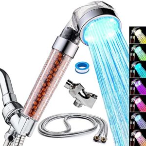 vacto led handheld shower head set with filtration, automatic 7-color changing shower head kit, high pressure handheld shower head with hose and bracket, water saving showerheads with filtration beads