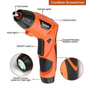 Vigtayue Cordless Electric Screwdriver Rechargeable Screw Power Hand tools with Pivoting Head, Flash Light & 47 pcs Bit Set for Women & Men,USB Charging Cable in Carrying Case, LED Light for Home DIY