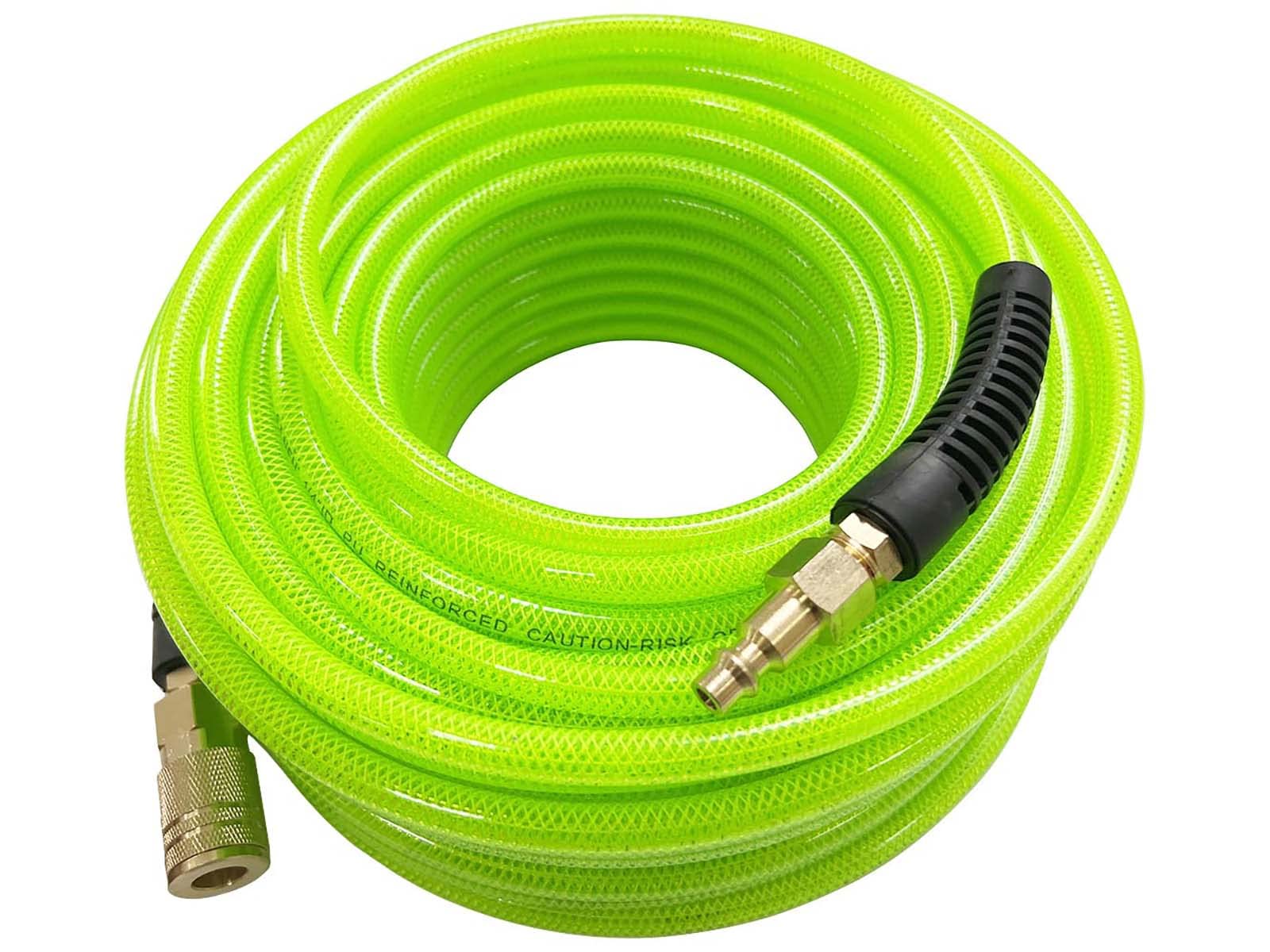 SANFU (PU) Polyurethane Air Hose Reinforced 1/4”ID(6.3 x 9.8mm) x 100ft, Anti-low temperature 300PSI with 1/4-Inch Swivel Solid Brass Quick Coupler and Plug, Emerald Green(100’)