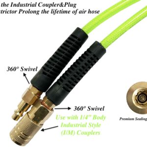 SANFU (PU) Polyurethane Air Hose Reinforced 1/4”ID(6.3 x 9.8mm) x 100ft, Anti-low temperature 300PSI with 1/4-Inch Swivel Solid Brass Quick Coupler and Plug, Emerald Green(100’)