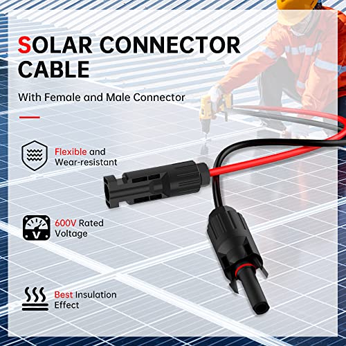 ELECTOP Solar Extension Cable Wire 10 Feet, 10AWG Solar Panel Cable with Weatherproof Female and Male Connector Adapter Kit for Solar Generator House Boat RV(10FT Red + 10FT Black)