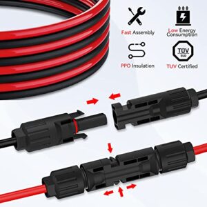 ELECTOP Solar Extension Cable Wire 10 Feet, 10AWG Solar Panel Cable with Weatherproof Female and Male Connector Adapter Kit for Solar Generator House Boat RV(10FT Red + 10FT Black)