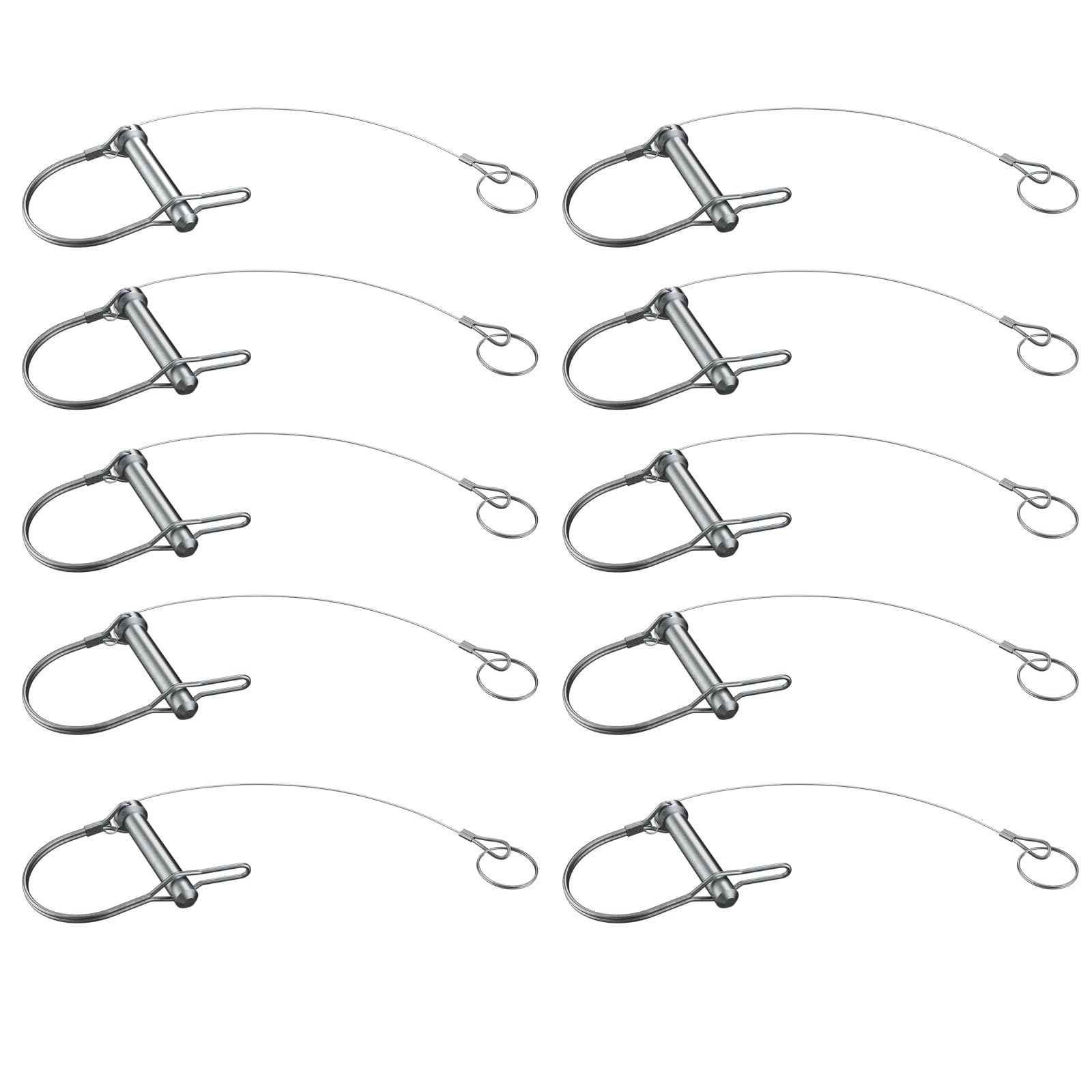 HILILON Trailer Coupler Pin, 5/16-Inch Diameter x 1-3/4-Inch Long Prevents Loss, Plastic Coating Tether, Length 11-1/2" with Steel Quick Release Ring 10Pcs