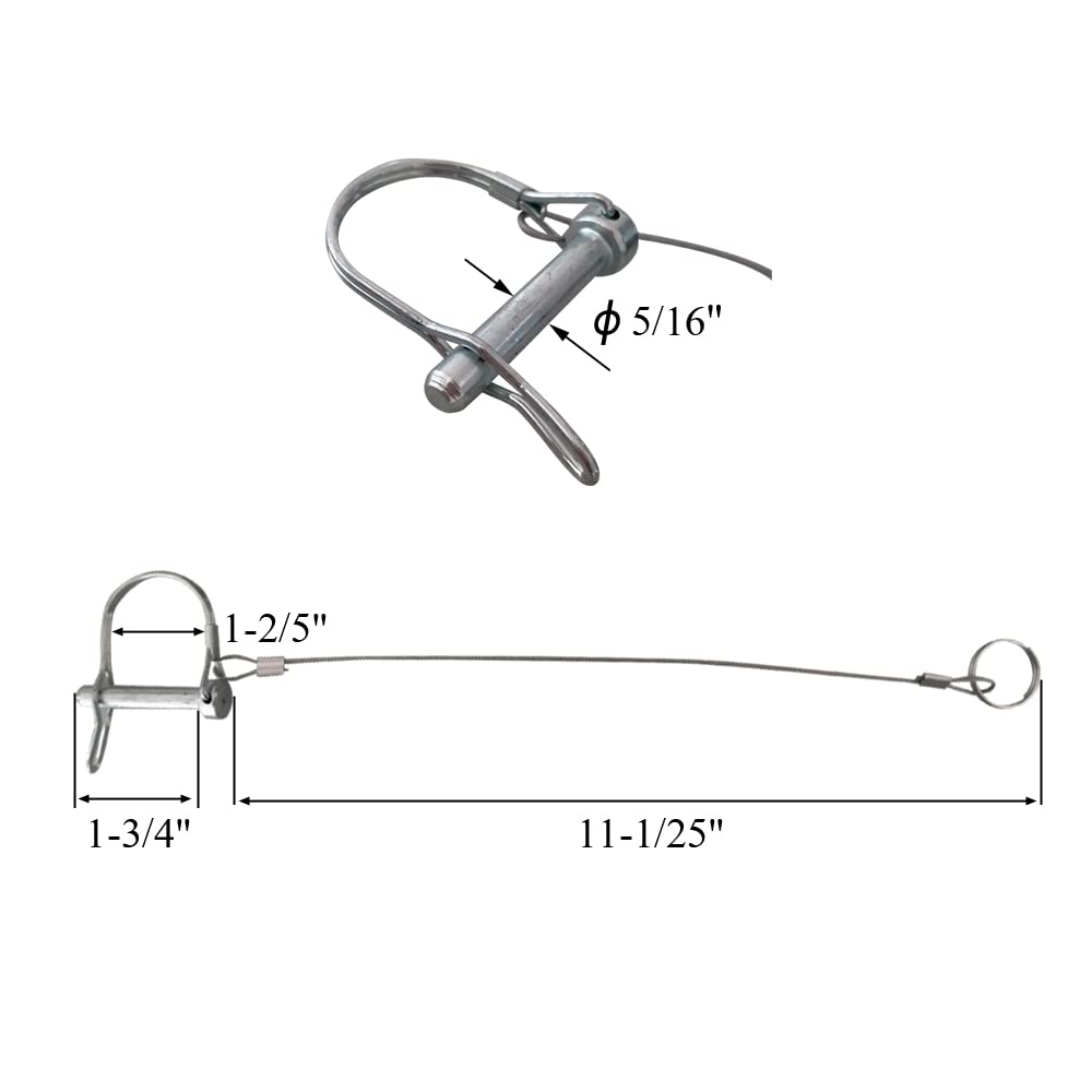 HILILON Trailer Coupler Pin, 5/16-Inch Diameter x 1-3/4-Inch Long Prevents Loss, Plastic Coating Tether, Length 11-1/2" with Steel Quick Release Ring 10Pcs