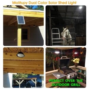 Malitupy Solar Lights Indoor Outdoor Home 1000 Lumen Dual Head Solar Shed Light with Dimmable Remote Control 120LED Cool/Warm White Solar Pendant Light for Patio Porch Barn Farm House