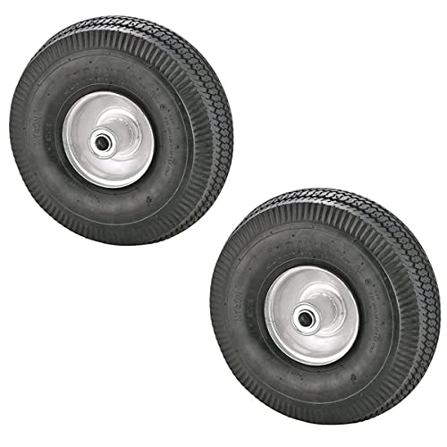 Rocky Mountain Dolly Wheel 4.10/3.50-4” - Heavy Duty Replacement Tire/Rim for Hand Truck, Cart, Dolly, Garden Cart - 2.25” Offset Hub with Pneumatic 5/8” Ball Bearing - Sawtooth Tread - 400 lb (2)