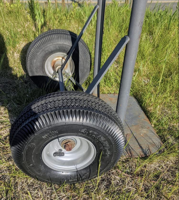 Rocky Mountain Dolly Wheel 4.10/3.50-4” - Heavy Duty Replacement Tire/Rim for Hand Truck, Cart, Dolly, Garden Cart - 2.25” Offset Hub with Pneumatic 5/8” Ball Bearing - Sawtooth Tread - 400 lb (2)