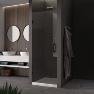 Single Swing Hinge Glass Shower Door Ravello Series 28"x80" with Matte Black Finish - 3/8" Tempered Glass with Smart Guard Easy Clean Coating - Frameless Hinge Shower Door by Fab Glass and Mirror